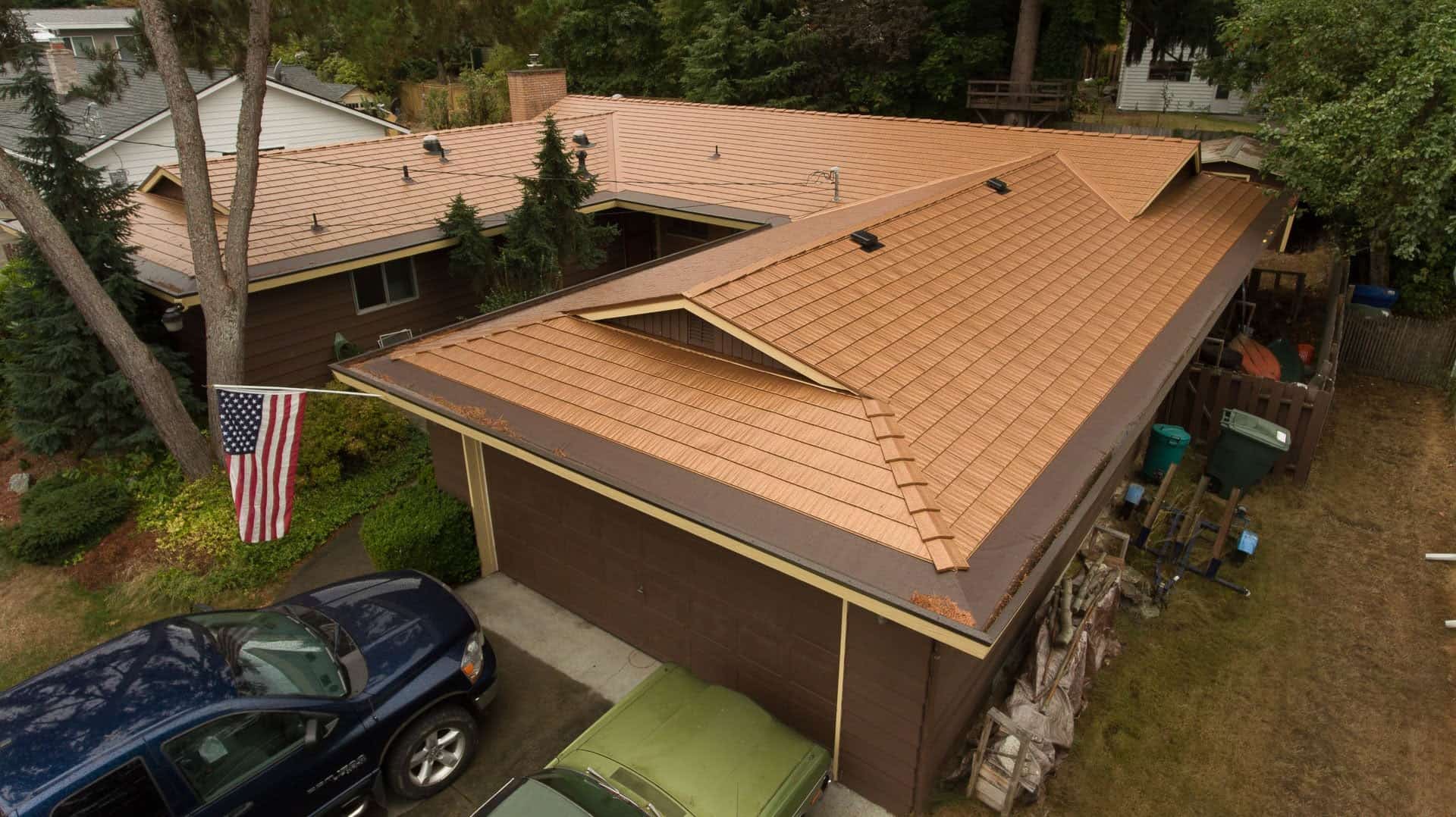 Bellevue, WA - Aged Copper Cedar Shingles — Interlock Metal Roofing